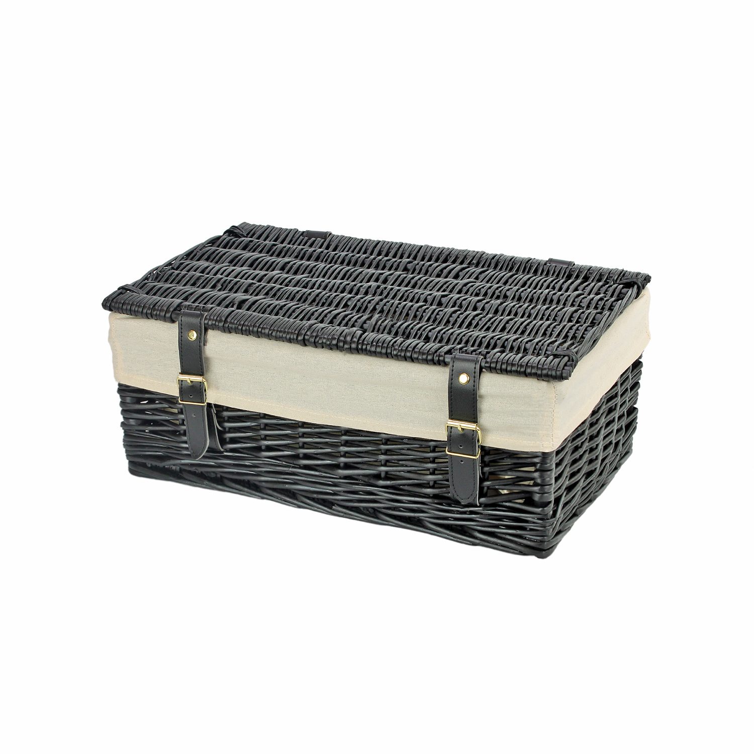KT156N - 16 Inch Black Wicker Hamper Basket & Liner - DirectShopfittings