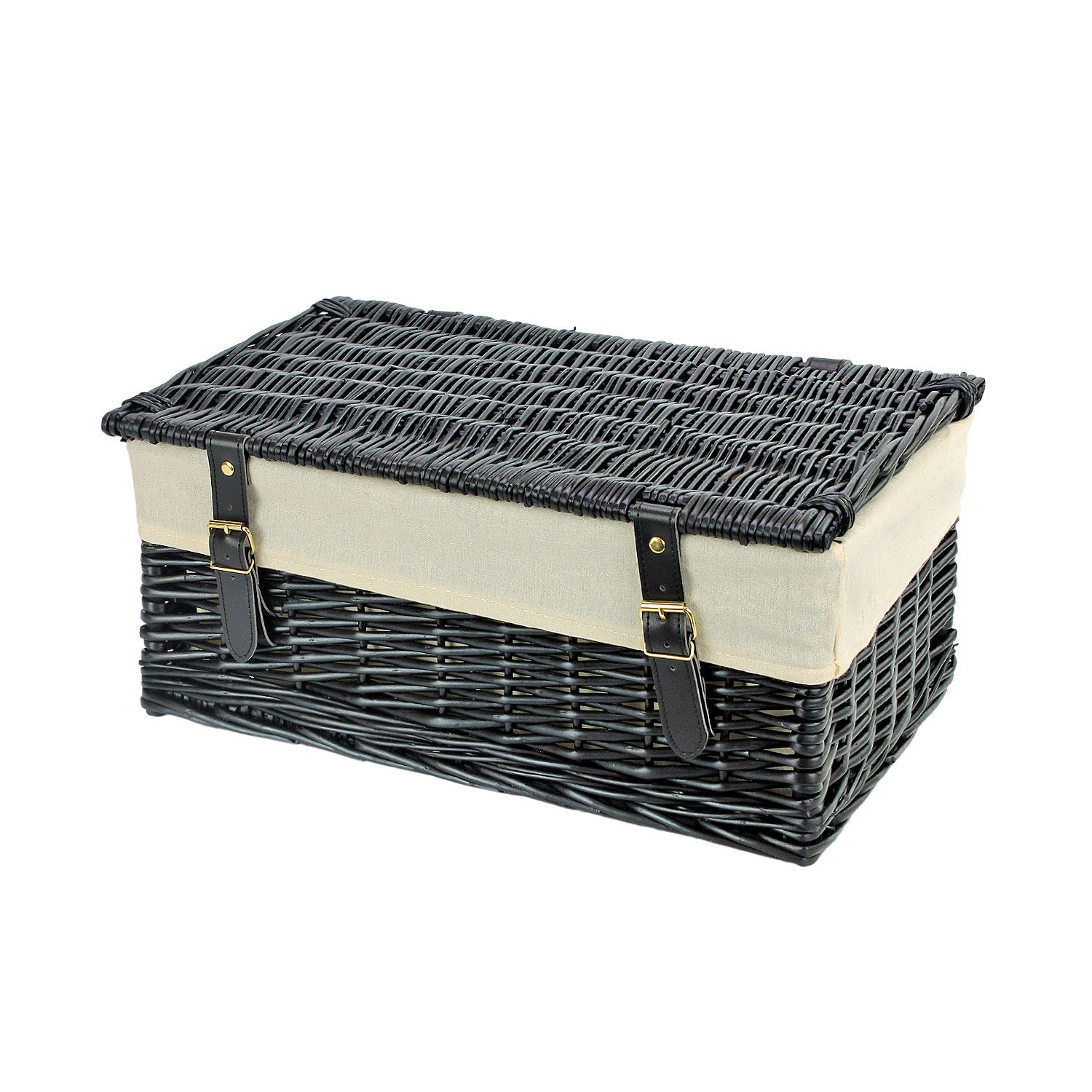 KT157N - 18 Inch Black Wicker Hamper Basket & Liner - DirectShopfittings