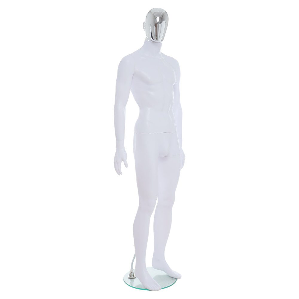 R357CH Male Mannequin - White Finish With Chrome Head - DirectShopfittings