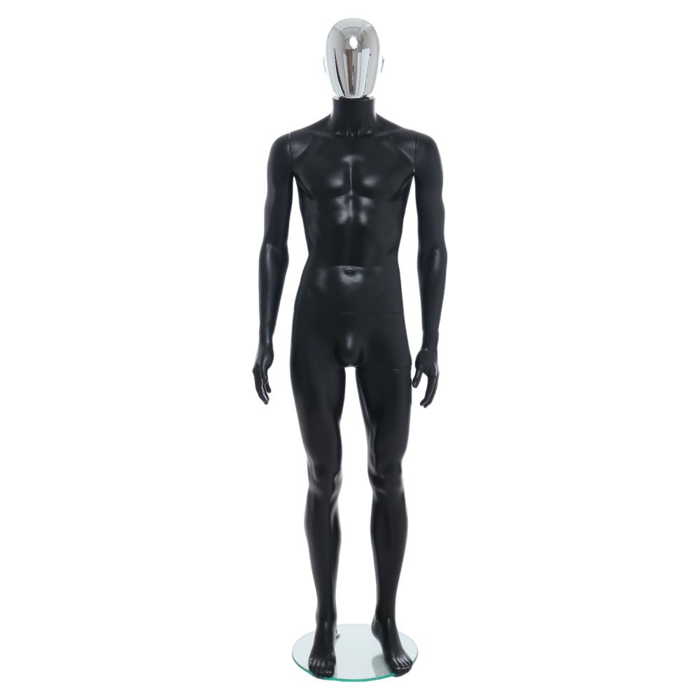 R358CH Male Mannequin - Black Finish With Chrome Head - DirectShopfittings